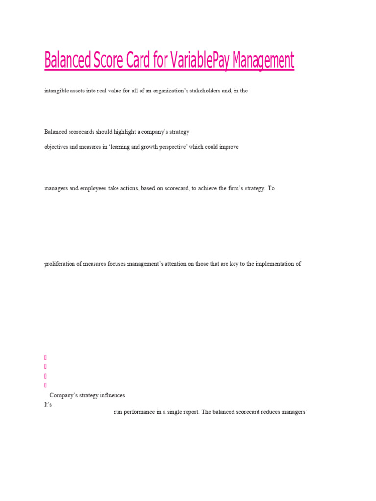 Balanced Score Card for Variable Pay Management | PDF | Business ...
