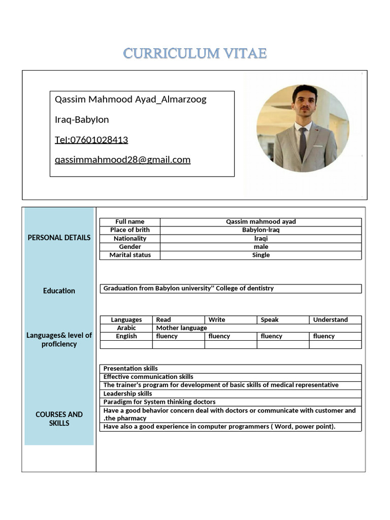 Qassim Mahmood Ayad - Almarzoog Iraq-Babyion Tei:07601028413: Personal Details | PDF