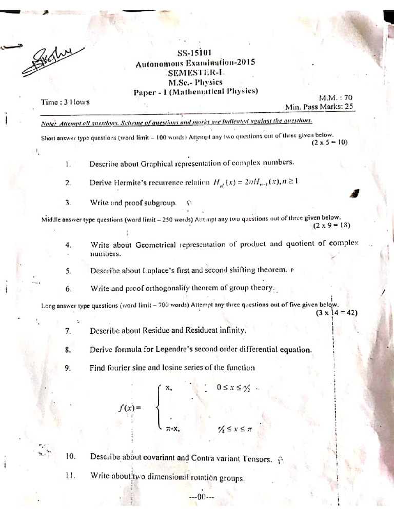 1st Semester Physics Question Paper | PDF
