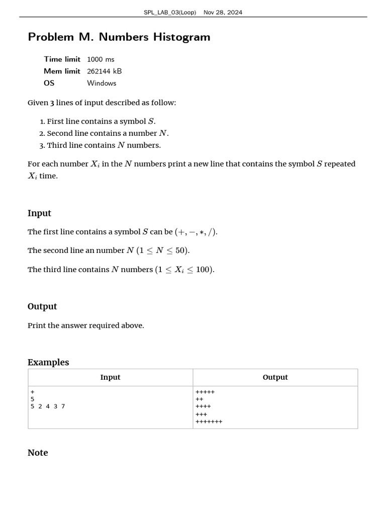 Problem M. Numbers Histogram: S N N X N S X | PDF