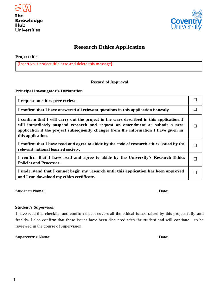 Research Ethics Application - 19-09-2024 - STUDENT | PDF | Risk | Consent