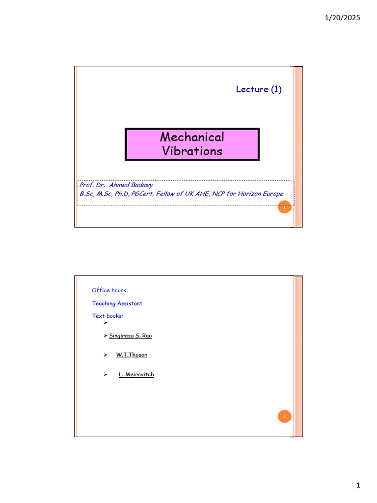 Mechanical Vibrations Lecture Overview | PDF | Damping | Friction