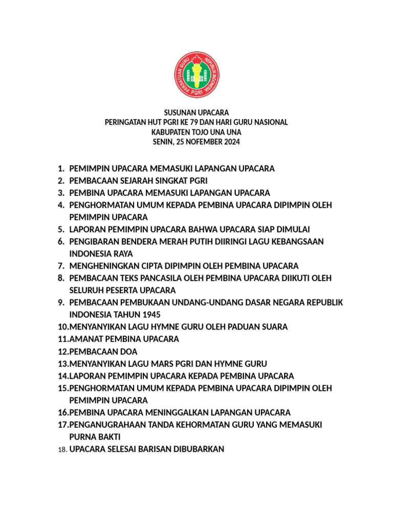 Susunan Acara Upacara HUT PGRI-1 | PDF