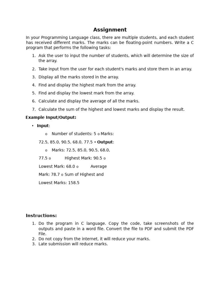 C Program for Student Marks Analysis | PDF
