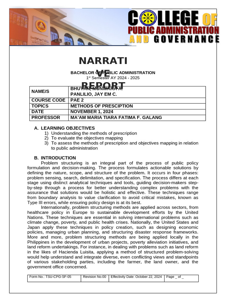 PAE2 Narrative Report Bhuyan Panlilio.. | PDF | Policy | Cost–Benefit Analysis