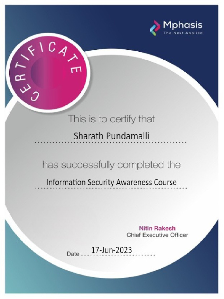 Certificate Mphasis | PDF