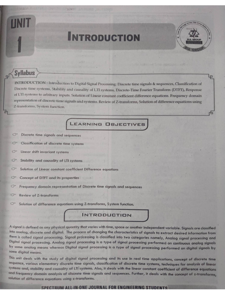 DSP All-In-One Unit 1 | PDF