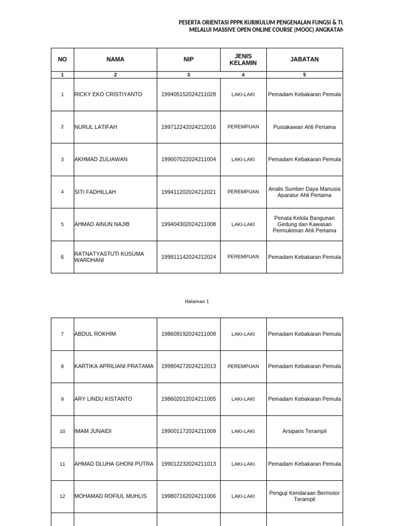 Daftar Peserta Orientasi PPPK 2024 | PDF