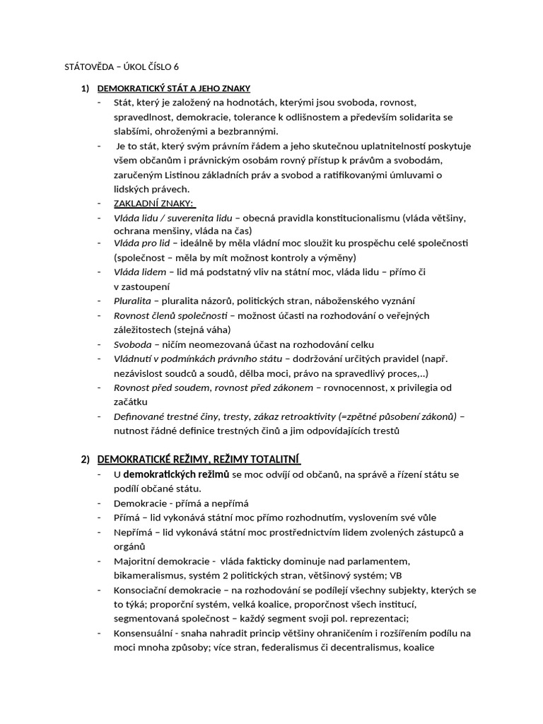 STÁTOVĚDA Úkol Číslo 6 | PDF