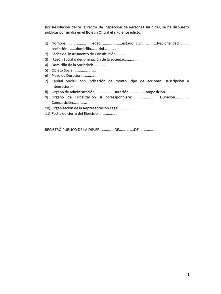 Consti S - A - Modelo Edicto Extractado de Constitucion Sa | PDF