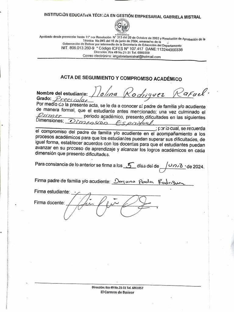 Acta de Compromiso Estudiante | PDF