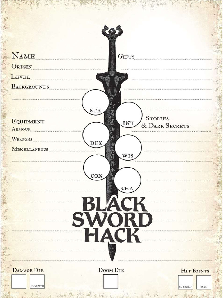 The Black Sword Hack - Character Sheet A4 | PDF