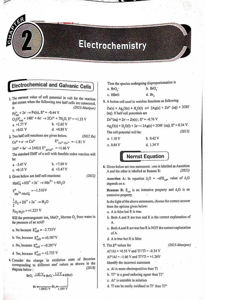 Pyq Electrochemistry | PDF