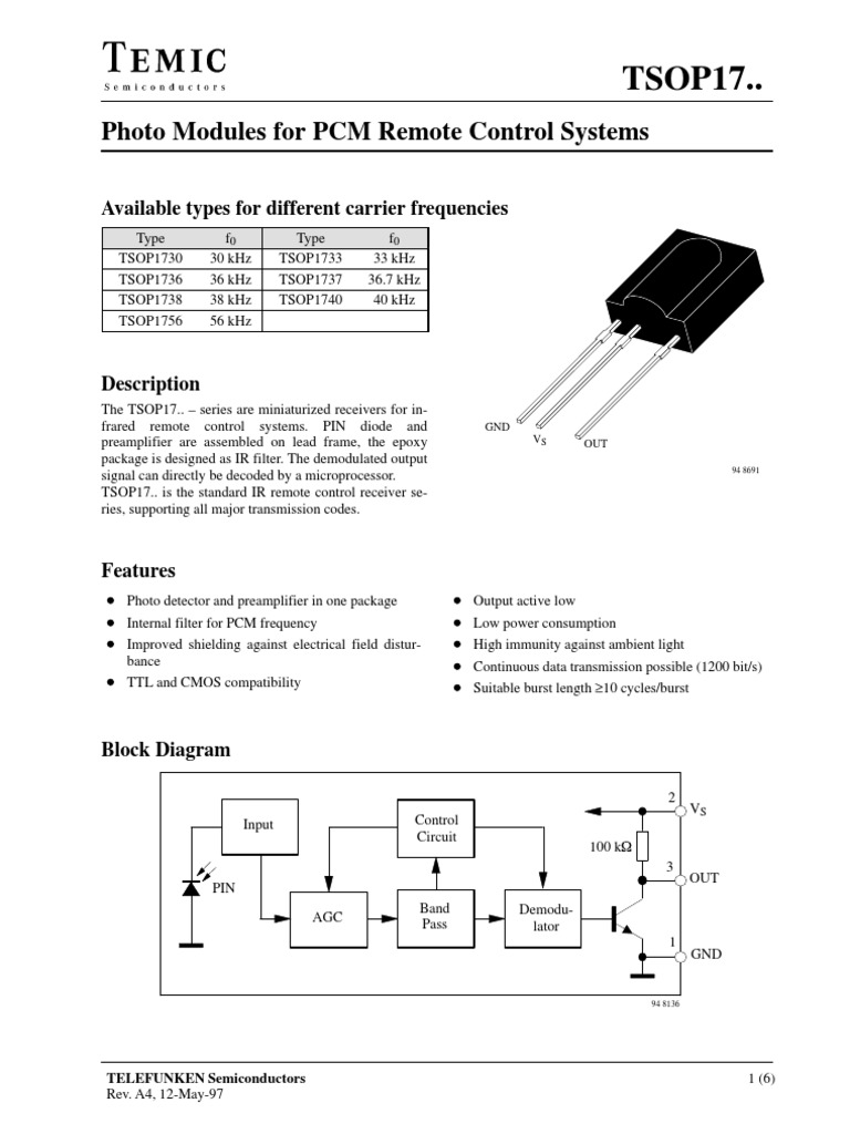 Datasheet | PDF | Infrared | Detector (Radio)