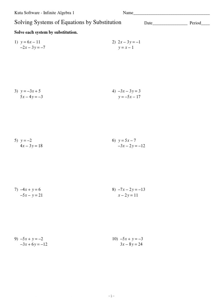 Solving Systems by Substitution Worksheet | PDF | Mathematics | Algebra
