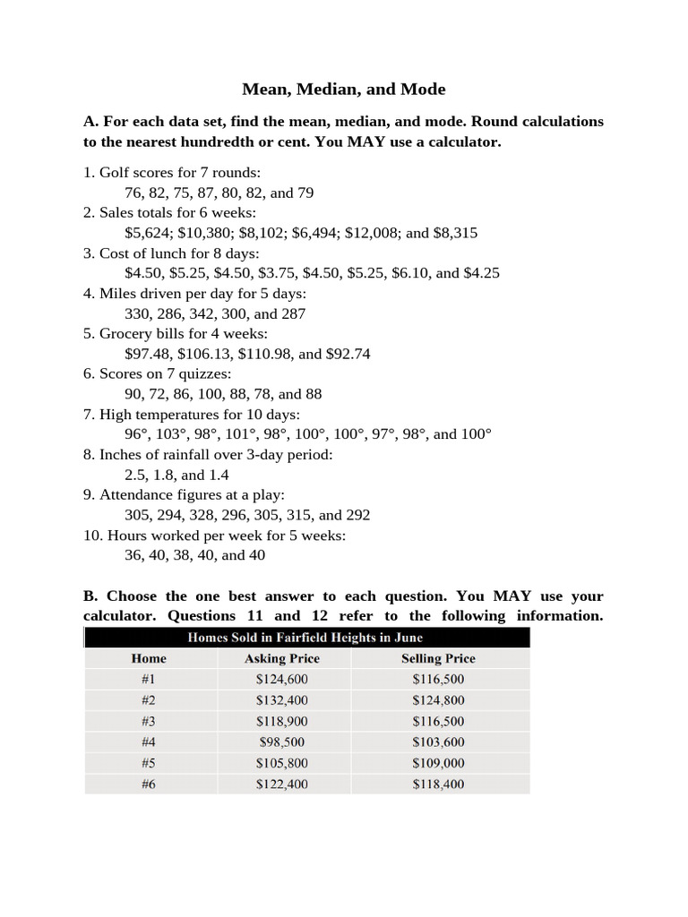 Mean, Median and Mode | PDF