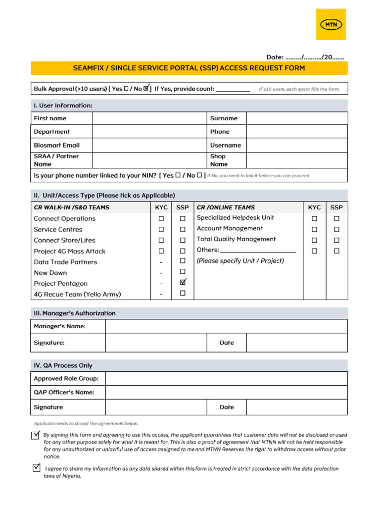 Biosmart SSP Access Request Form | PDF