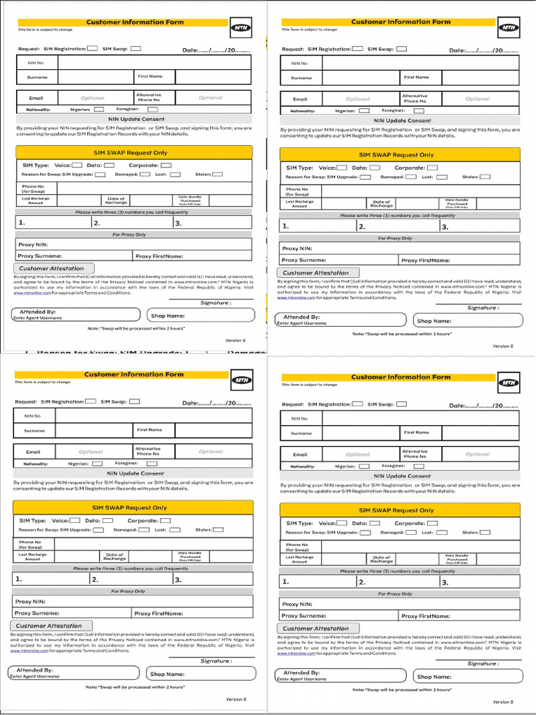 New SIM Reg SIM Swap Form With Consent Split | PDF