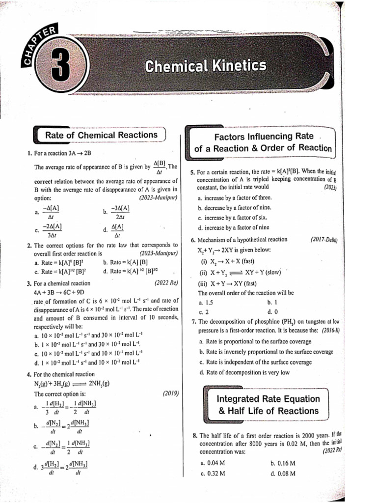 Pyq Chemical Kinetics | PDF