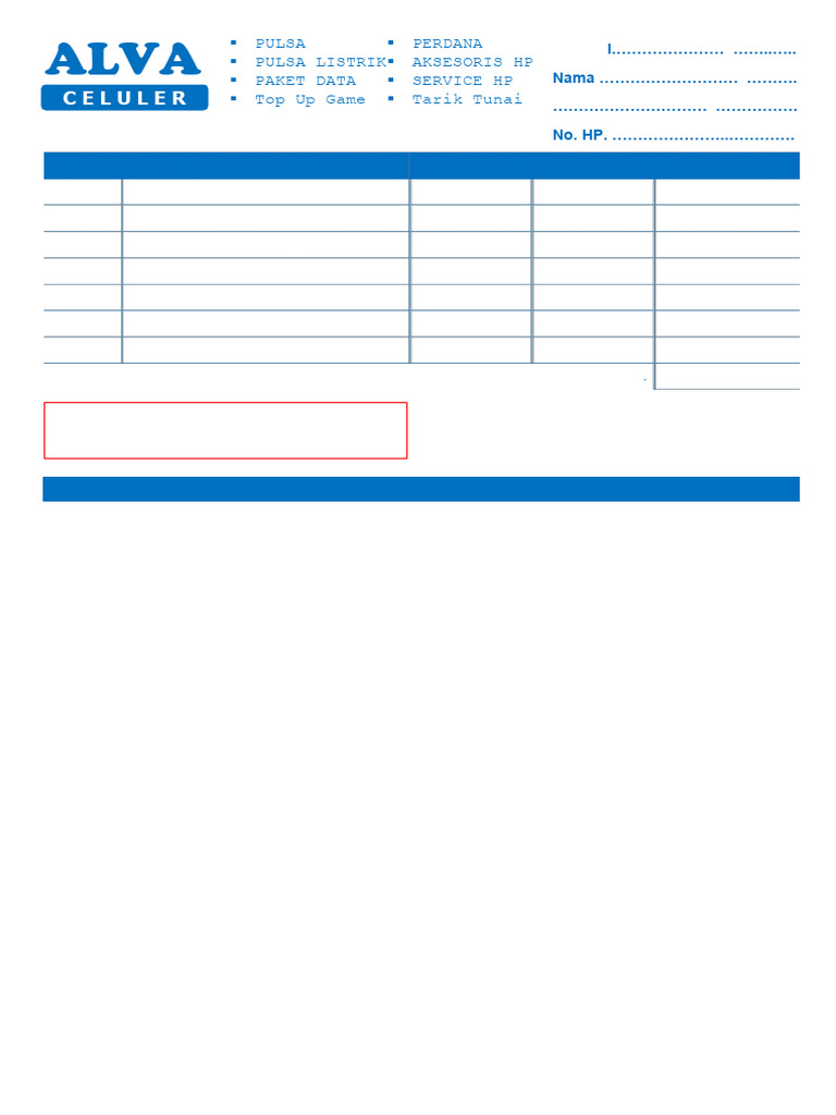 Nota Toko Pulsa | PDF