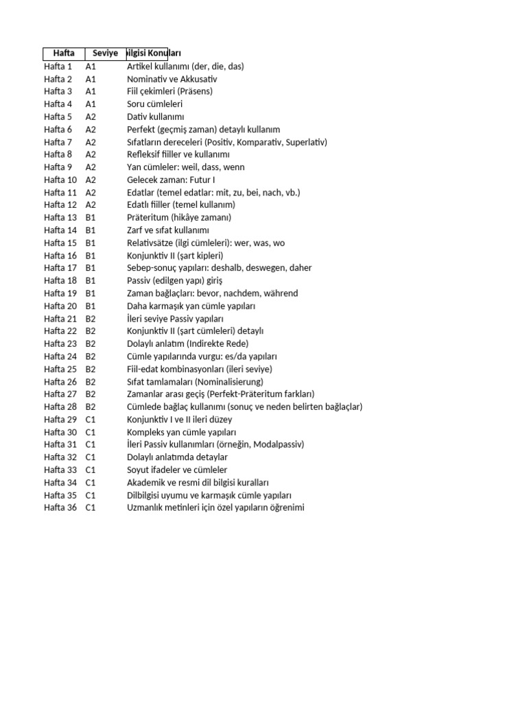Almanca 9 Aylik Dilbilgisi Programi | PDF