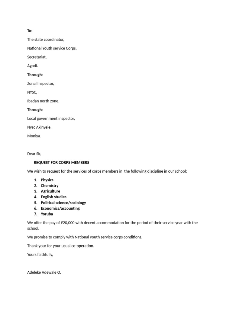 Nysc Letter of Request | PDF