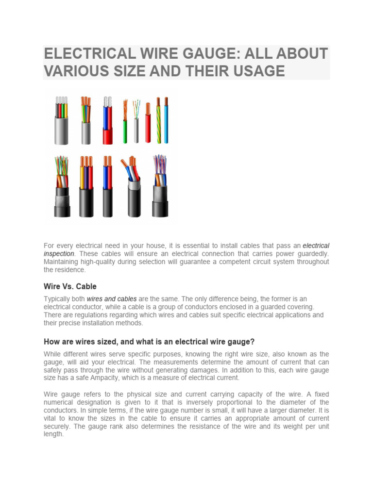 Electrical Wire Gauge | PDF | Electrical Conductor | Electrical Wiring