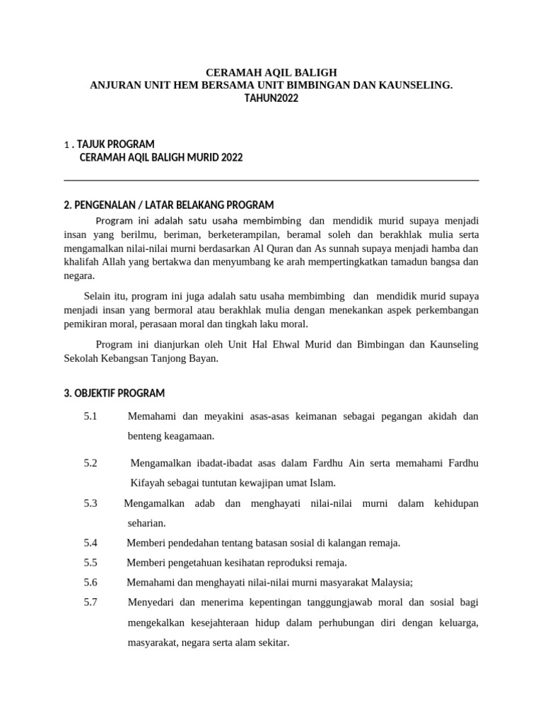 Kertas Kerja Akil Baligh 2022 Terkini | PDF