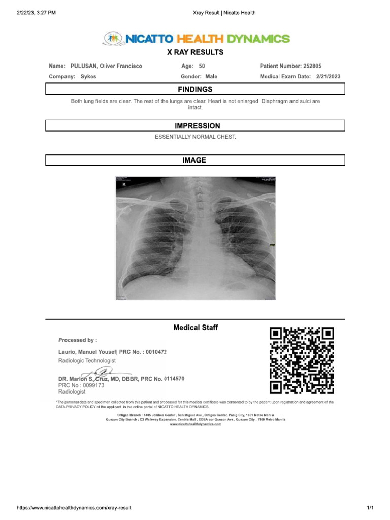 PULUSAN, Oliver Francisco X-RAY | PDF