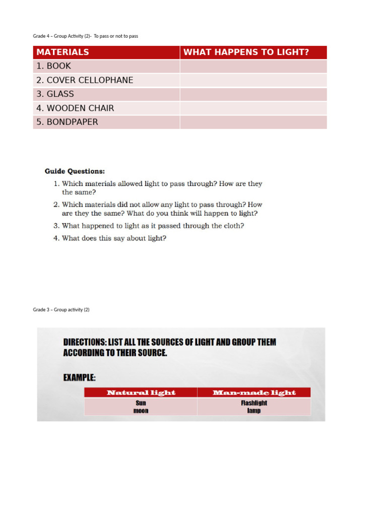 Science Activity Sheets | PDF