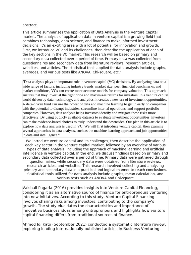 Abstract Data Analysis | PDF | Venture Capital | Corporate Finance
