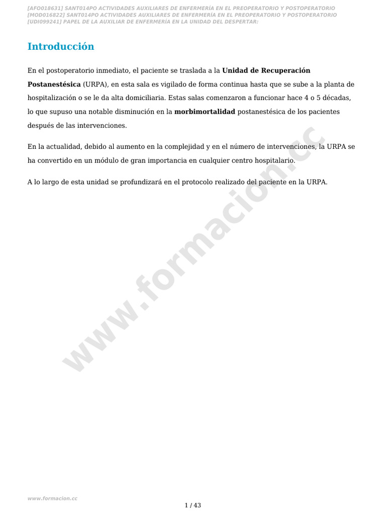 Cuidados en la URPA: Protocolo y Monitorización | PDF | Legumbres ...