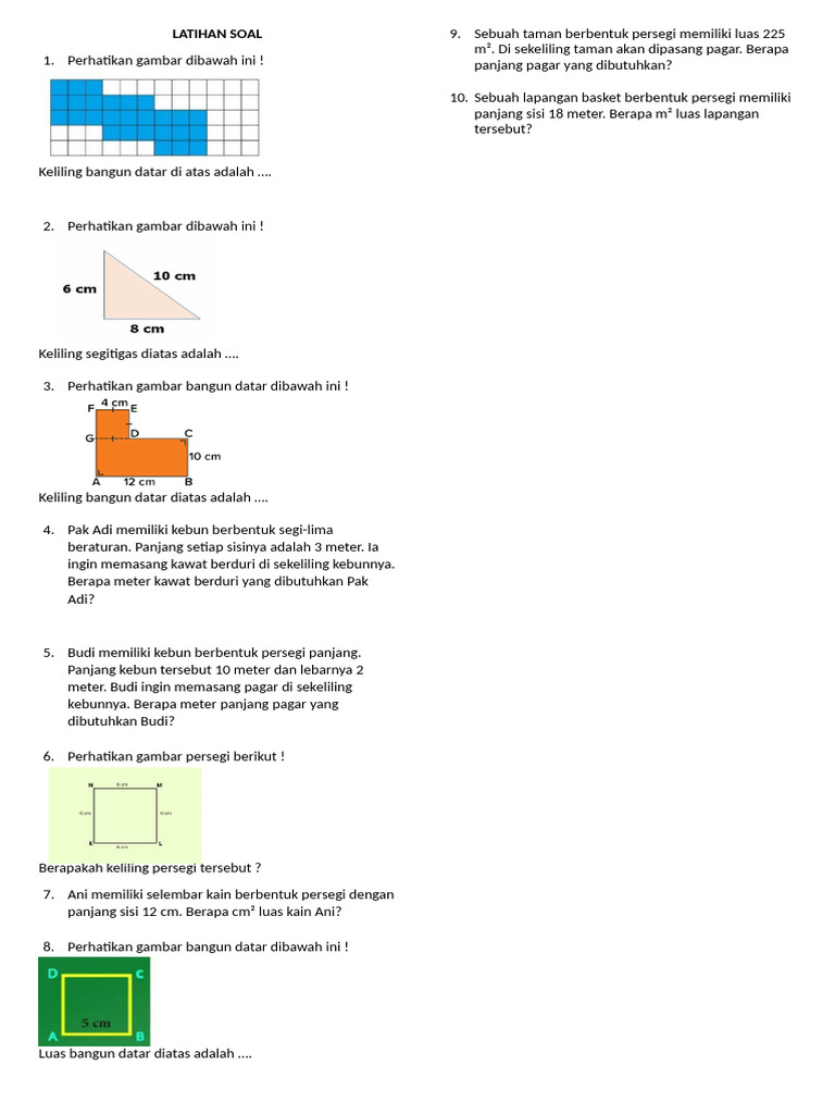 LATIHAN SOAL UH 4 Keliling Luas | PDF