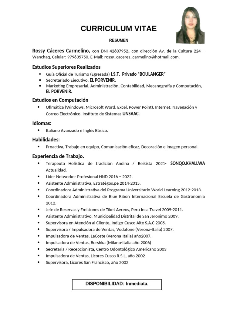 CV Rossy_Caceres_carmelino 2024 Actualizado | PDF