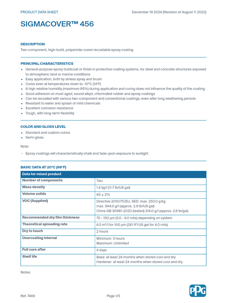SIGMACOVER 456 Data Sheet | PDF | Legal Liability | Epoxy