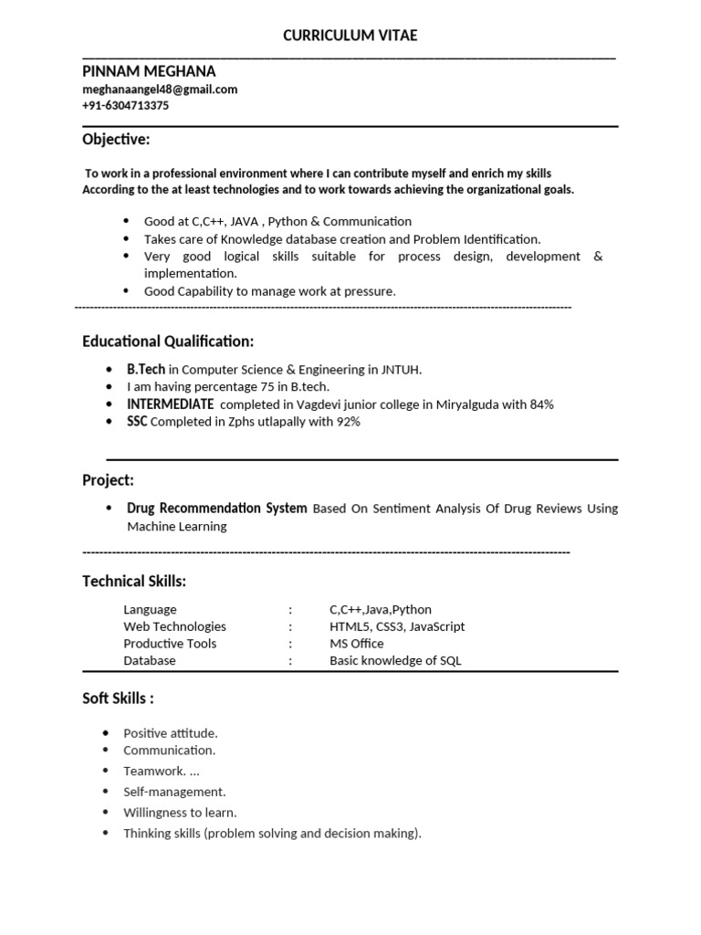 Resume(Meghana) | PDF | Databases | Cognition