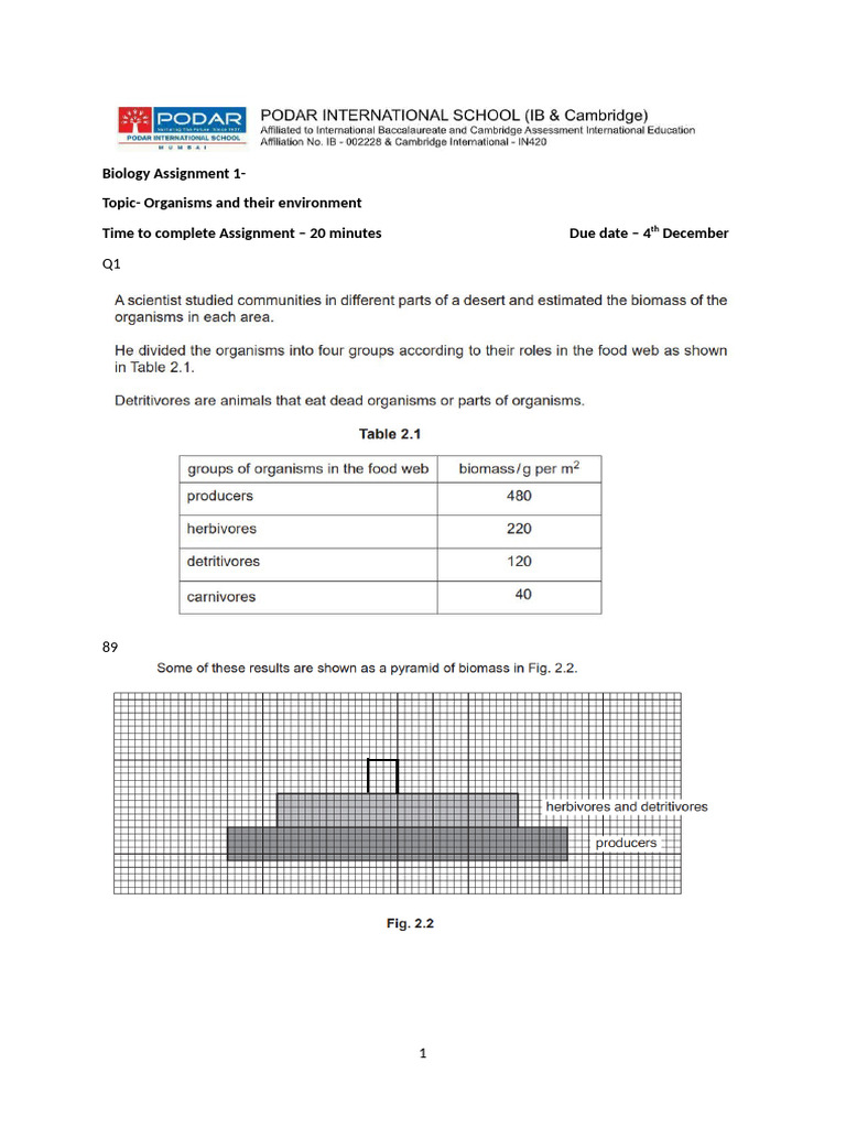 Biology Assignment 1- 2nd December 2024 | PDF
