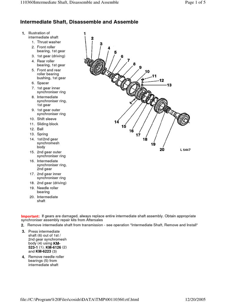 Disassemble and Assemble Intermediate Shaft | PDF | Manual Transmission ...