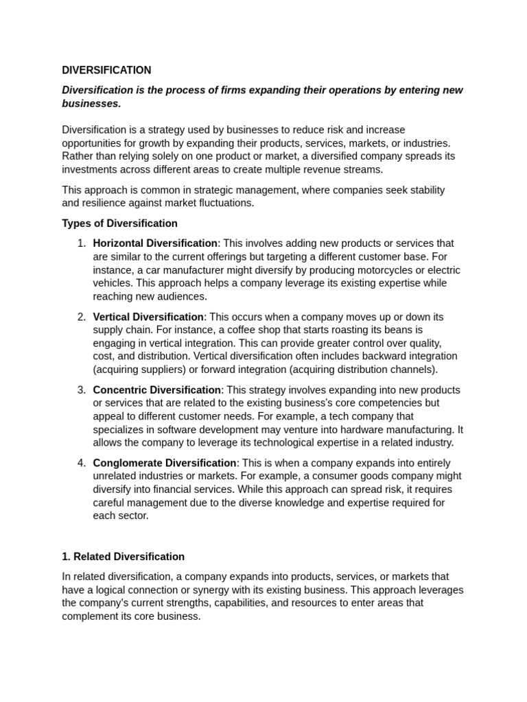 DIVERSIFICATION | PDF | Diversification (Finance) | Supply Chain