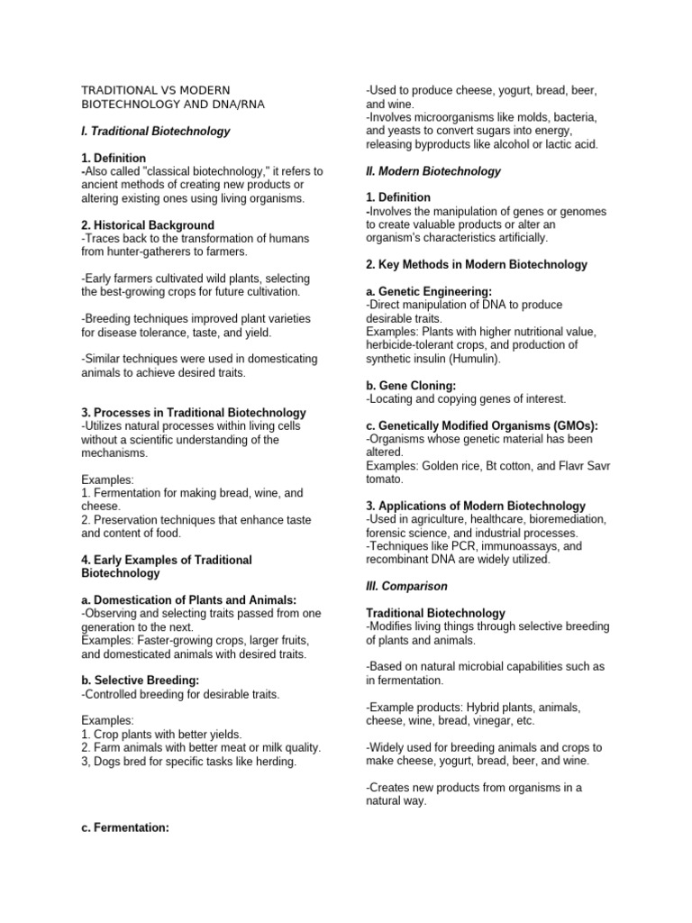 Traditional vs Modern Biotechnology Overview | PDF | Biotechnology | Dna