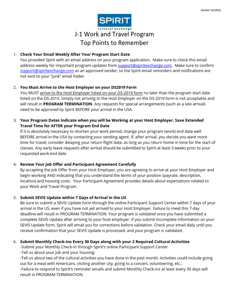 Essential J-1 Work Travel Guidelines | PDF | Identity Document