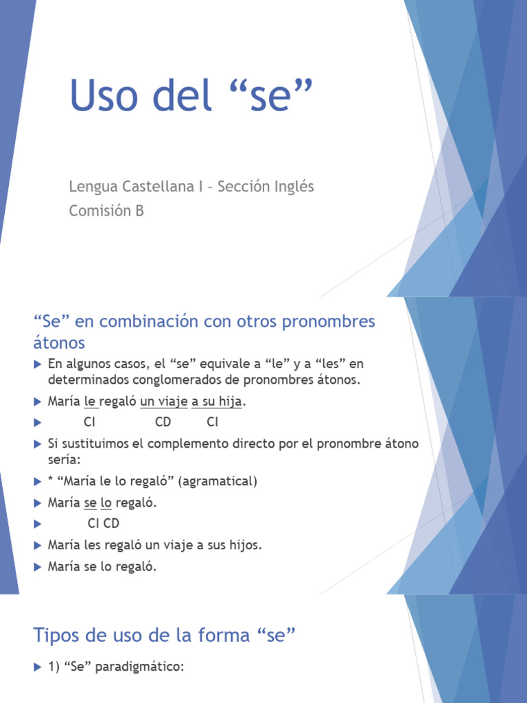 Uso del "se" en español | PDF | Verbo | Asunto (gramática)