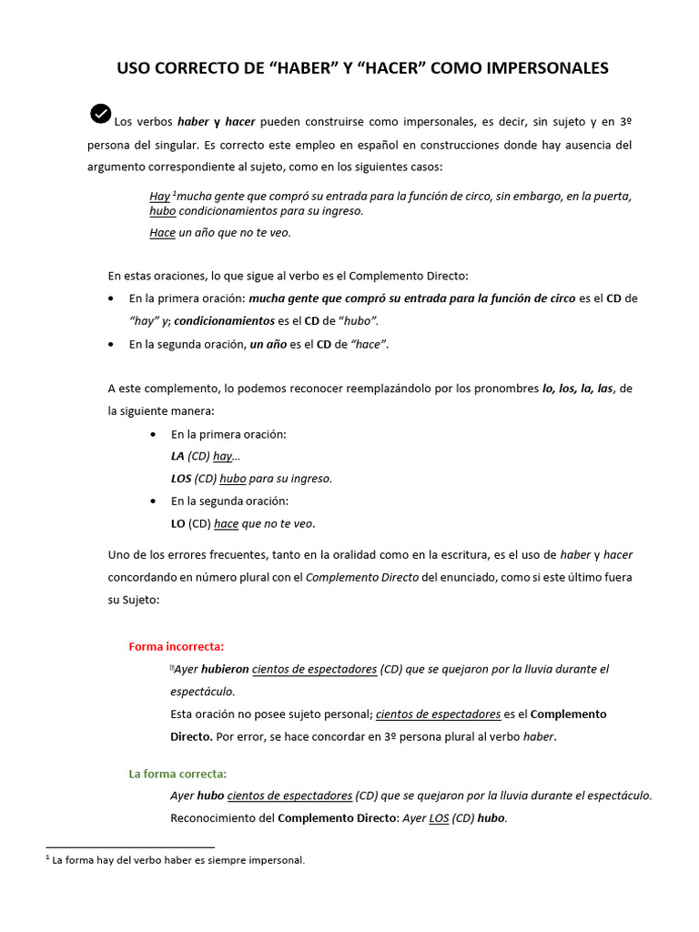 Usos de Haber y Hacer Impersonales y Actividades | PDF | Verbo ...