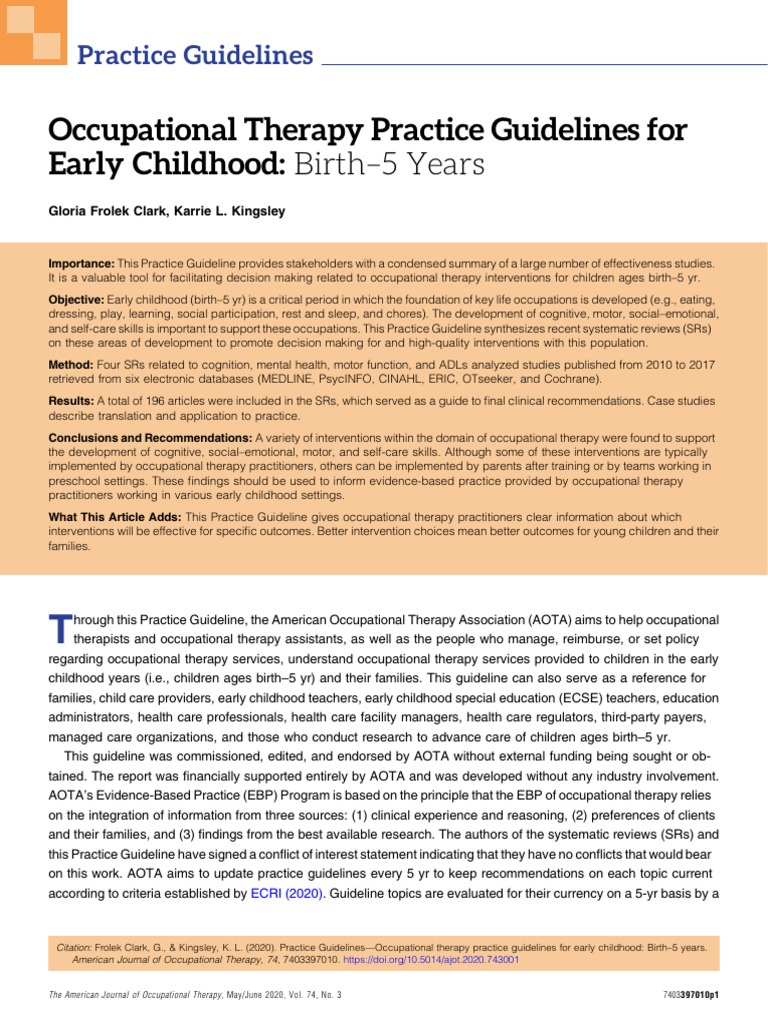 2020 - Clark and Kingsley - Practice Guidelines-Occupational Therapy Practice | PDF ...