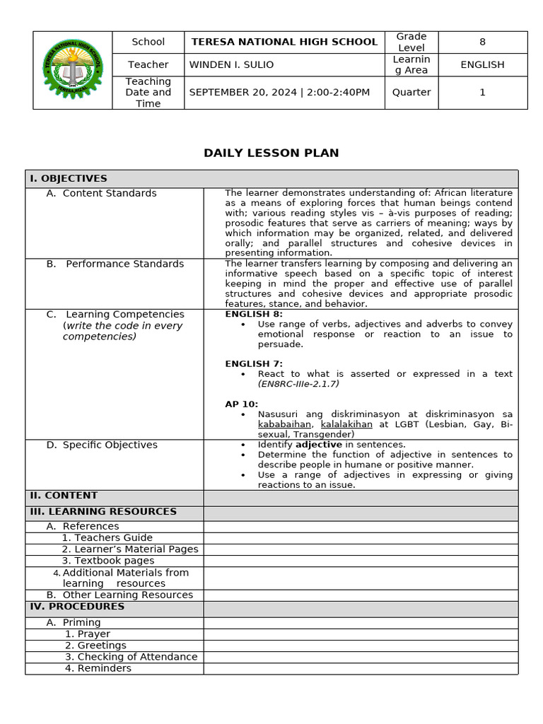 Sample 4as Lp | PDF | Verb | Learning