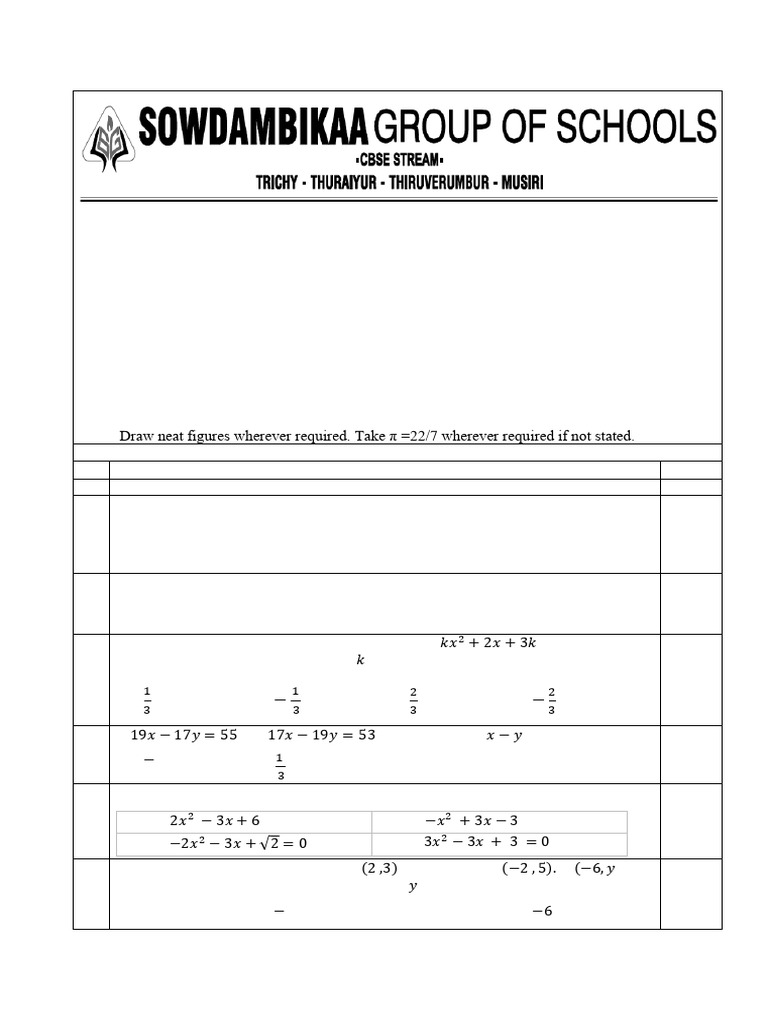 Grade 10 Mathematics Model Exam Paper | PDF | Sphere | Circle