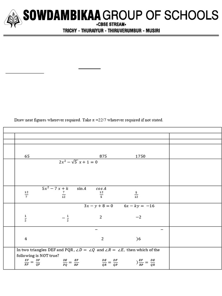 STD.X Maths Standard QP Code 3 - 2 | PDF | Circle | Triangle