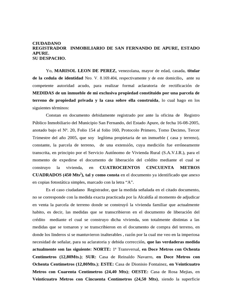 Aclaratoria de Medidas HENRY GALINDO | PDF