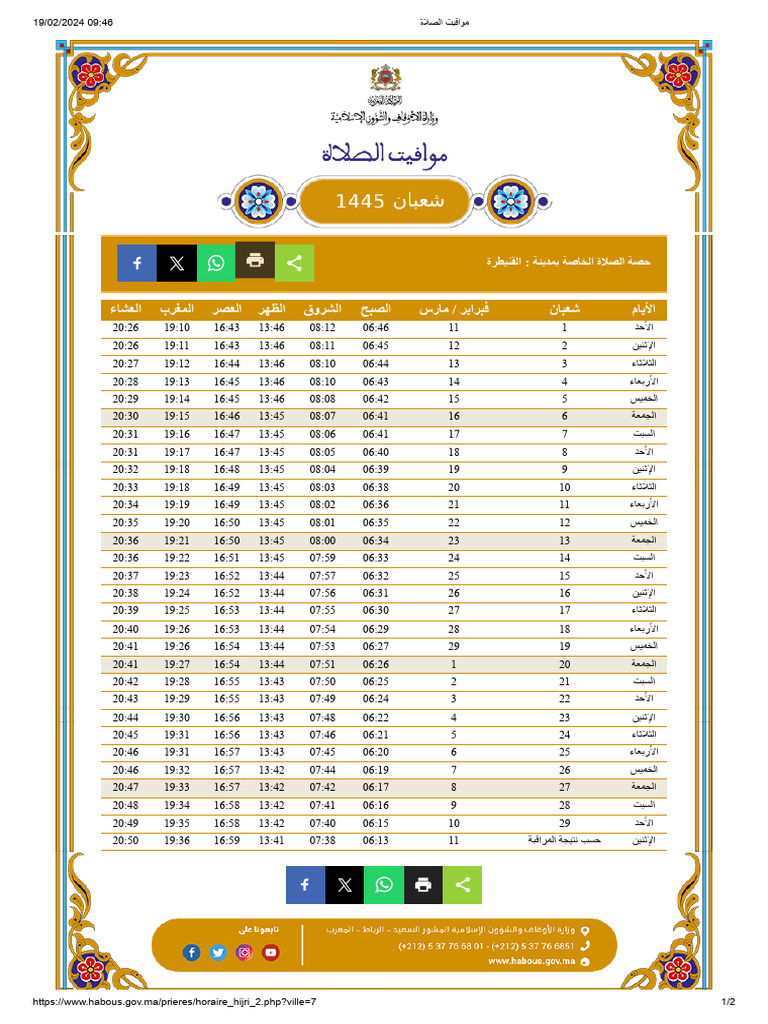 مواقيت الصلاةchaaban | PDF