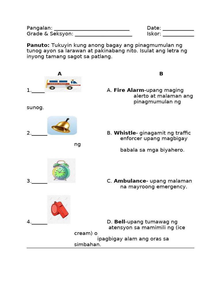 Pagtataya Worksheet | PDF